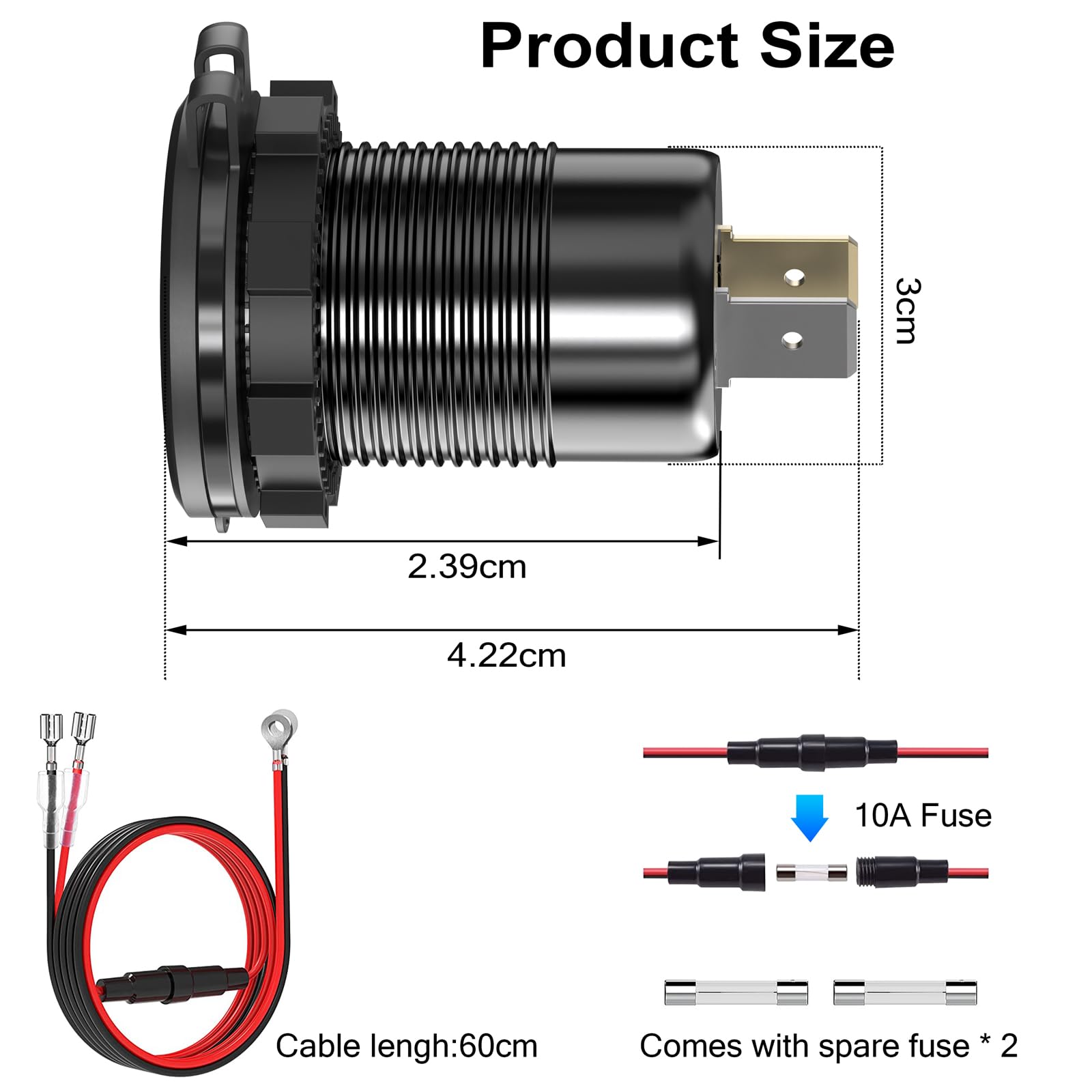 65W PD USB Charger Socket Dual USB Car Power Outlet Waterproof Marine Cigarette Lighter Adapter 36W Fast Charge with LED Voltmeter for 12V/24V Boat Motorcycle ATV Bus Truck QC 3.0