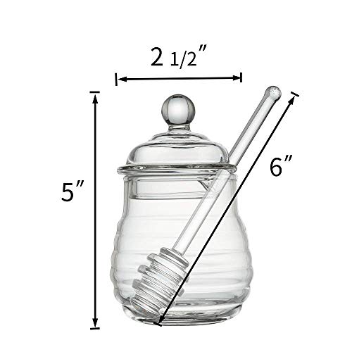 Mkono Honey Dispenser Glass Honey Jar with Dipper and Lid Honey Pot Container for Home Kitchen Storing Honey and Syrup,9 Ounce