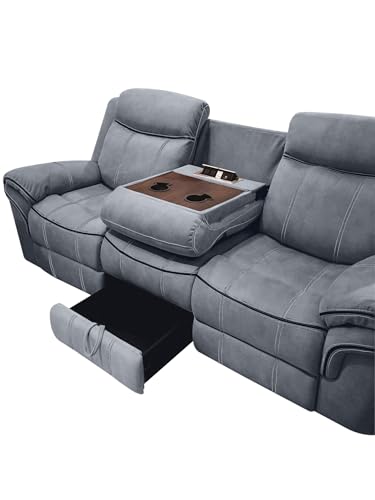 Acme Furniture Zubaida 41" x 87" Modern Velvet Reclining Sofa with USB Dock, 1 Storage Drawer, Tight Back & Seat Cushion, in 2-Tone Gray Finish