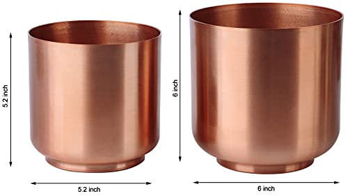 Vixdonos Copper-Tone Metal Succulent Planter Pots, 6/5.2 Inch Plant Pots Pack 2 Flower Pots Indoor with Drainage Hole
