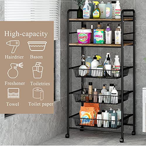 MOAMUN Kitchen Storage Rolling Cart 5-Tier Kitchen Rack Metal Standing Shelf Storage Shelving Unit Organizer for Kitchen Bathroom Garage Pantry