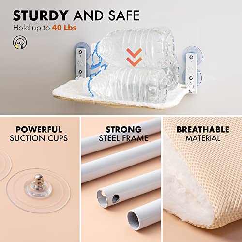 Cat Window Perch Foldable Cat Window Hammock with Steel Frame and Strong Suction Cup Mount Cat Bed Cat Hammock Window Seat for Indoor Cats White