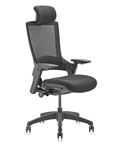 CLATINA Ergonomic High Swivel Executive Chair with Adjustable Height Head 3D Arm Rest Lumbar Support and Upholstered Back for Home Office Black Mesh/High Back