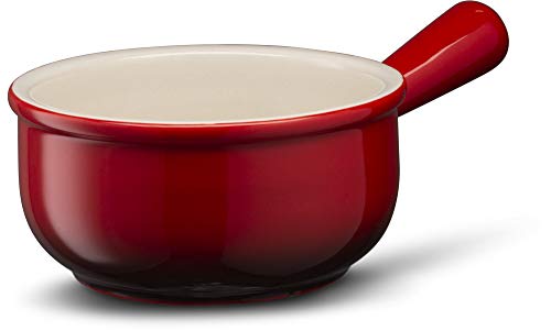 KooK French Onion Soup Crocks, Ceramic Bowls, Broil, Oven, Microwave and Dishwasher Safe, for Cereal, Soups, Casseroles, with Handle, Stoneware, 15 oz, Set of 4, Red Ombre