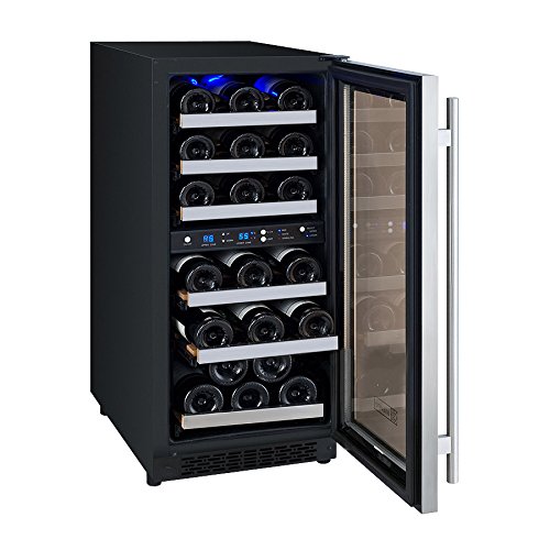 Allavino 15" Wide FlexCount II Tru-Vino 30 Bottle Dual Zone Stainless Steel Right Hinge Wine Refrigerator