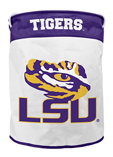 Duck House NCAA Louisiana State Tigers Canvas Laundry Basket with Braided Rope Handles, white ,22" X 17.5" X 17.5"
