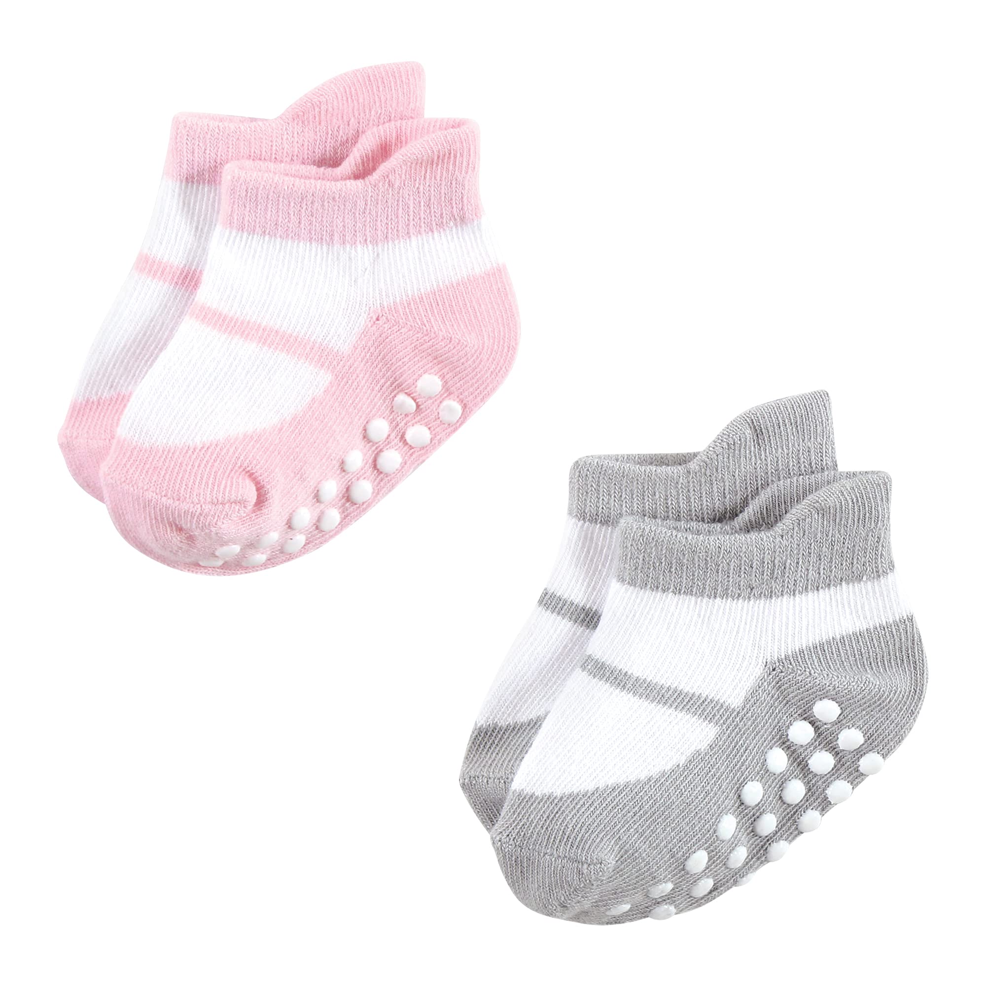 Hudson Baby Unisex Baby Non-Skid No-Show Socks, Pink Black, 6-12 Months