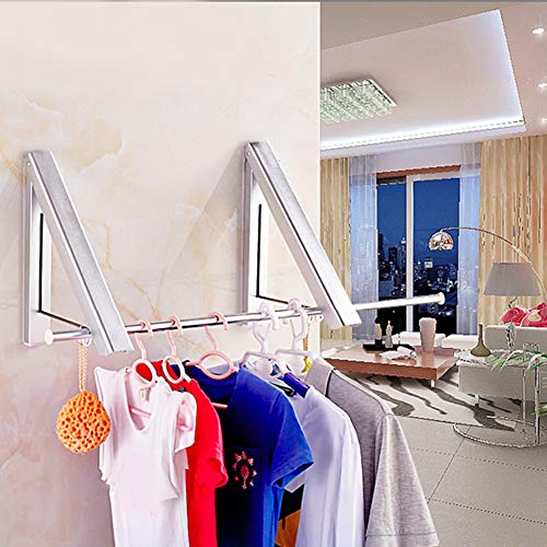 Clothes Drying Rack, 80cm Rod Wall Mounted Dual Bracket Space Aluminum Retractable Folding Drying Rack for Home(silver)