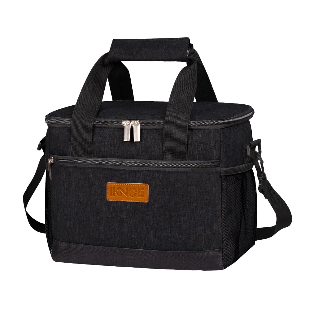 iknoe Large Foldable Cooler Bag, 8.5L Insulated Lunch Bag, Leakproof Lunch Cooler Tote with Multi-bag Design Suitable for Beach, Picnic and Office Use, Black 15-Can