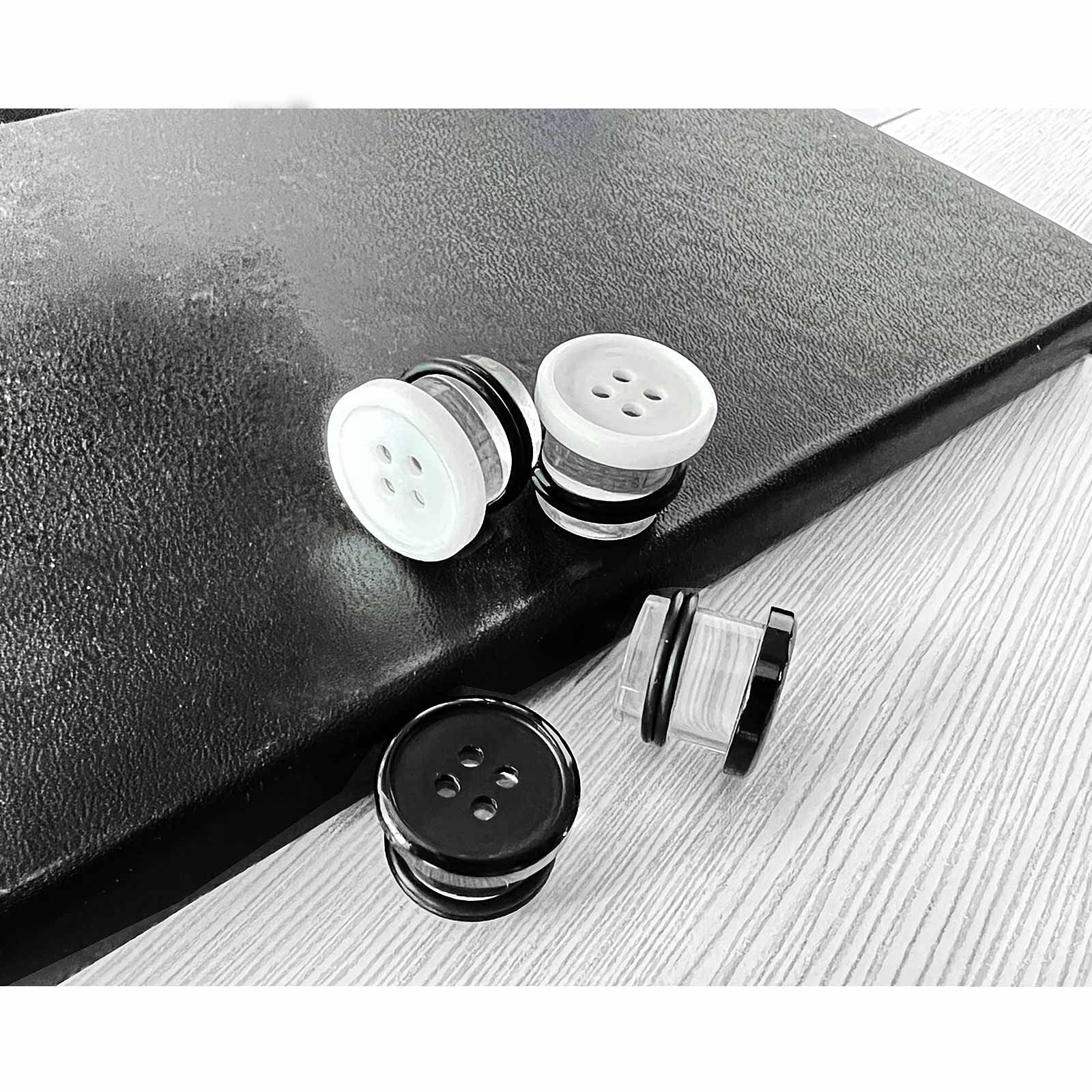 AntDear Button Ear Gauges for Ears Women Men White Button Plug Earrings, Ear Piercing Plug with Rubber O-Rings 8G to 1 Inch, Single Flared Stretching Tunnels Expanders 16MM (5/8")