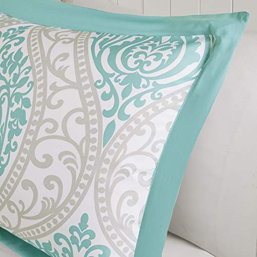 Intelligent Design ID10-898 Senna Comforter Set King/Cal King Size - Aqua Blue/Gray, Damask β 5 Piece Bed Sets β Ultra Soft Microfiber - All Season Comforter Set Bedding