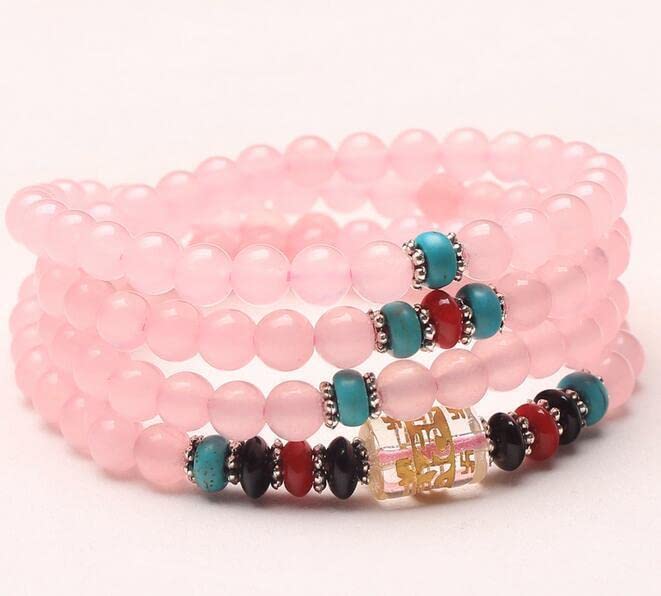6mm Stone Buddhist Jade/Turquoise 108 Prayer Beads Bracelet - ( Color:Light Blue Jade )