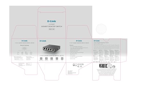 D-Link Ethernet Switch, 5 Port Gigabit Unmanaged Metal Desktop Plug and Play Compact (DGS-105),Black