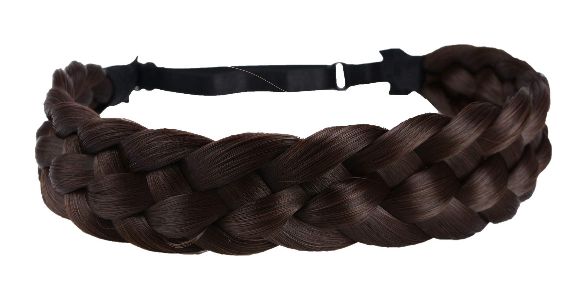 Coolcos Elastic Synthetic Chunky Hair Braid 5 Strands Braids Hair Headbands Plaited Braided Headband (Dark Brown As Image)