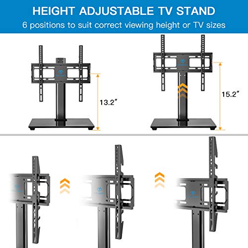 PERLESMITH Swivel Universal TV Stand/Base - Table Top TV Stand for 32-60 inch LCD LED TVs - Height Adjustable TV Mount Stand with Tempered Glass Base, VESA 400x400mm, Holds up to 88lbs PSTVS09
