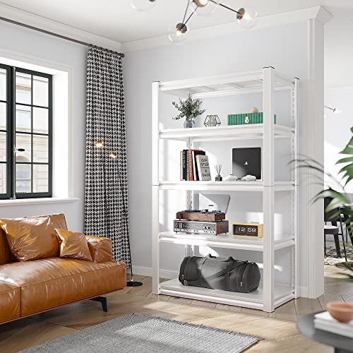Raybee 72" Garage Shelving Heavy Duty Garage Storage Shelves Load 2000LBS, Adjustable 5-Tier Heavy Duty Shelving, Tall Garage Shelves & All Metal Shelving Utility Shelf, 72" H x31.7 W x16.3 D, White
