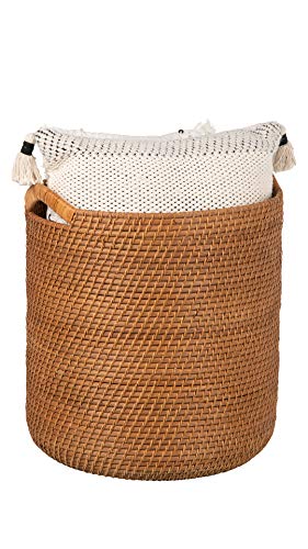 KOUBOO 1060095 Laguna Round Ear Handles, Honey-Brown Rattan Storage Basket