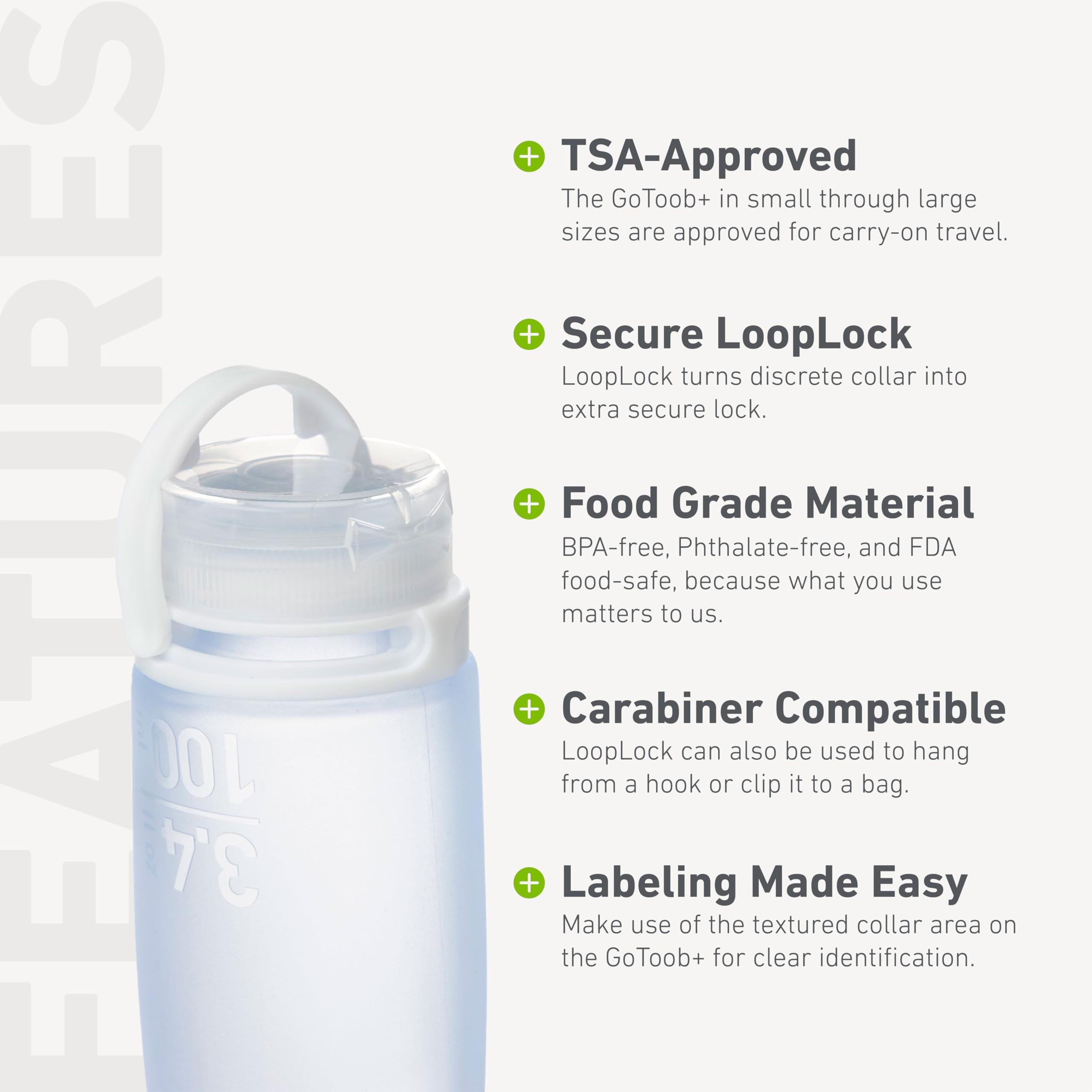 humangear GoToob+ 3-Pack (Large) | Refillable Silicone Travel Bottle | Locking Lid | Food-Safe Material, Clear/Purple/Teal, Large (3.4 fl.oz.; 100ml)