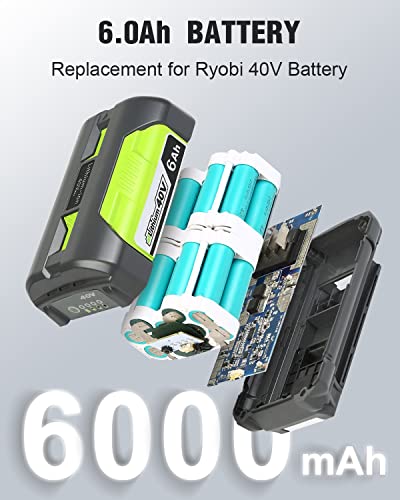 COOMYXIN 6.0Ah 40V Battery Replacement for Ryobi 40V Battery OP4040 OP4026 OP4030 OP4050 OP4060A,Compatible with Ryobi 40-Volt Battery Power Tools and Charger