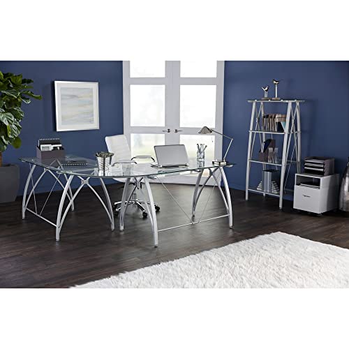 RealspaceĀ® Vista Glass 76" W L-Shape Corner Desk, Silver