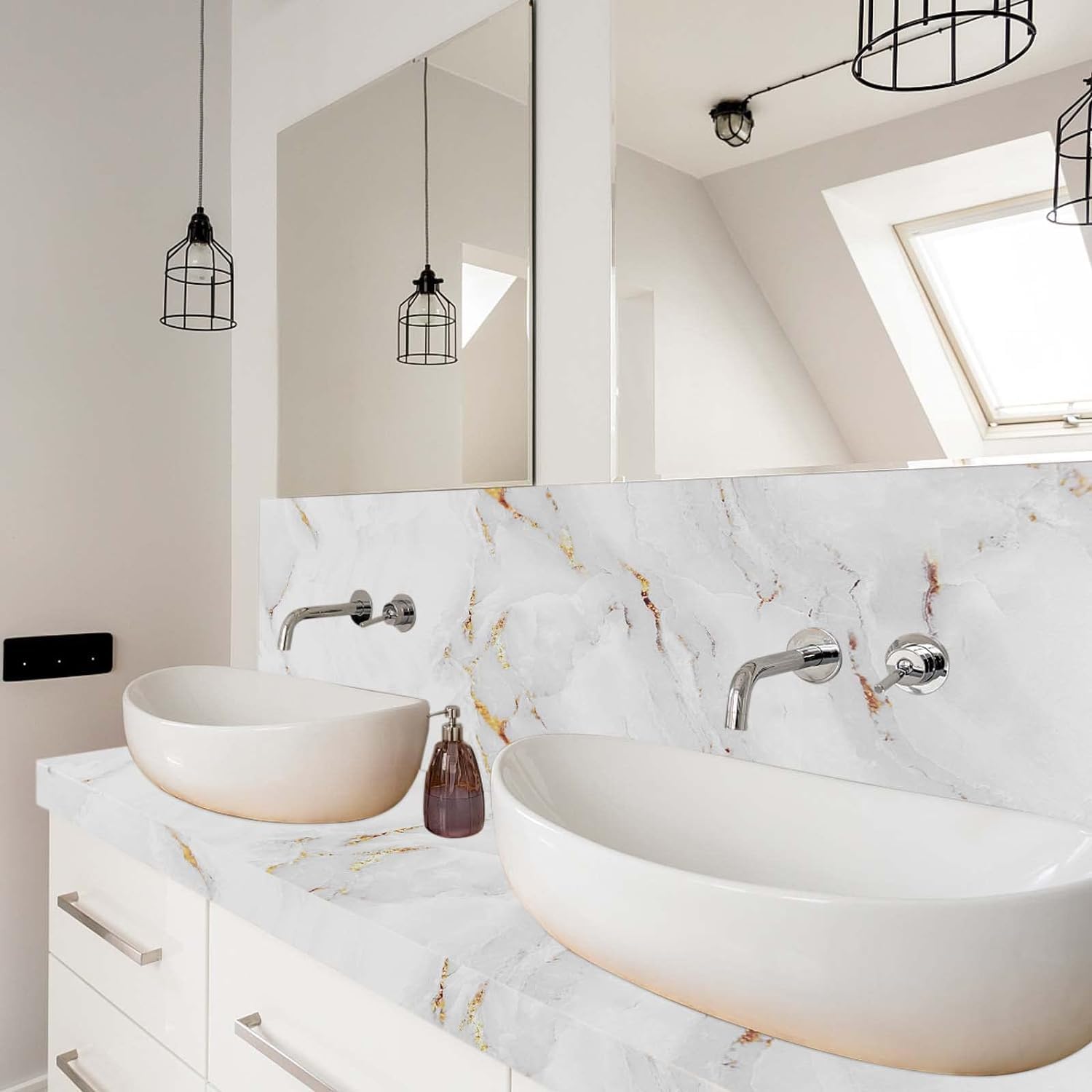 Anmon Marble Contact Paper for Countertop 17.7" x 118", Peel and Stick Wallpaper Thick for Cabinets, Self Adhesive Waterproof Wallpaper, Removable Matte White Gold Marble Wall Paper Roll Kitchen Wall