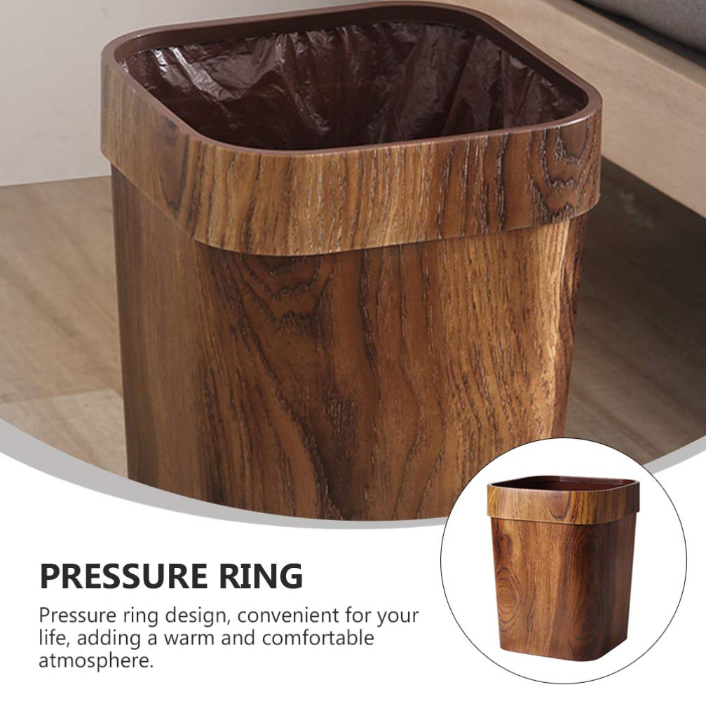 LIFKOME Office Trash Cans Retro Trash Can Wood Small Square Wastebasket Garbage Container Bin Imitated Wood Waste Bin Trash Can Pail for Bathroom Bedroom Kitchen Home Office 14L Ornament Container