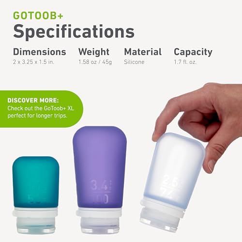humangear GoToob+ (Small) | Refillable Silicone Travel Bottle | Locking Lid | Food-Safe Material | Clear, Small (1.7 fl.oz; 53ml)