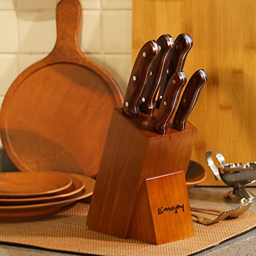 Emojoy Kitchen Knife Set,Knife Set for Kitchen with Block 6 Pcs High Carbon Stainless Steel Wooden Handle Knife Block Set without Steak Knivesā¦