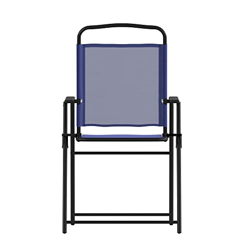 Flash Furniture Mystic Folding Patio Sling Chairs, Outdoor Textilene Lawn Chairs with Armrests, Set of 2, Navy