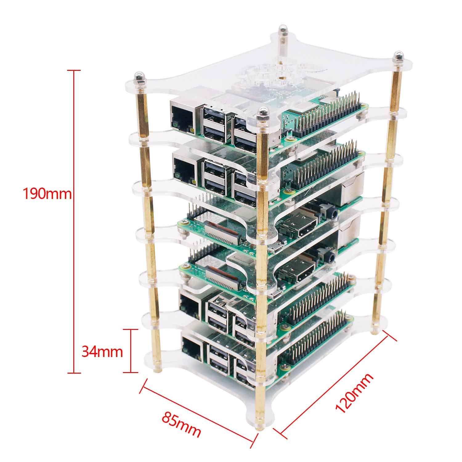 Yahboom Raspberry Pi 5 4B 3B+ 3B 2B B+ Cluster Case 6-Layers Acrylic Dog Bone Plate Stack Clear Case Box Enclosure Case