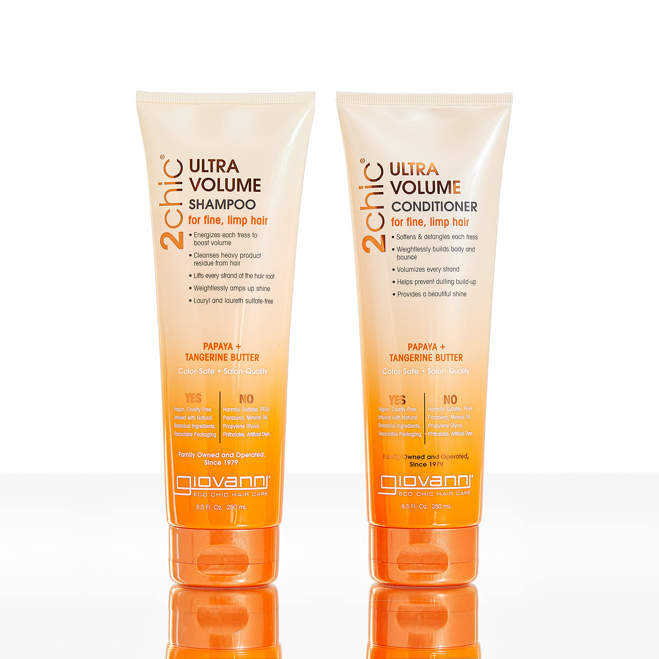 GIOVANNI 2chic Ultra-Volume Shampoo - Daily Volumizing Formula with Papaya & Tangerine Butter, Promotes Weightless Control for Fine Limp Thin Hair, No Parabens, Color Safe - 24 oz