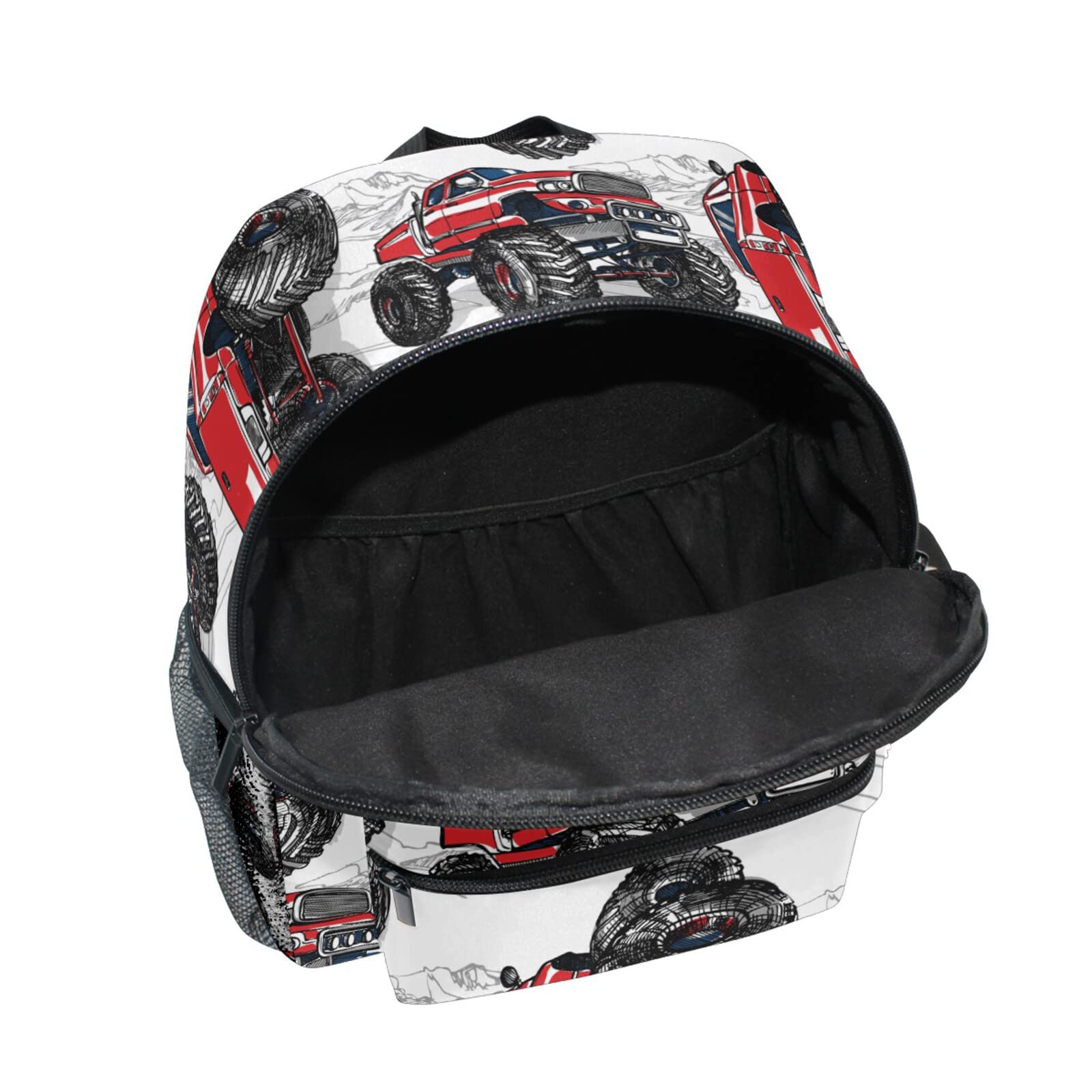 Aflyko Custom Name Kids Backpack Red Bravo Monster Truck Personalized Daycare Bookbag Kindergarten Daypack for Toddler Girls Boys 10" × 4" × 12"