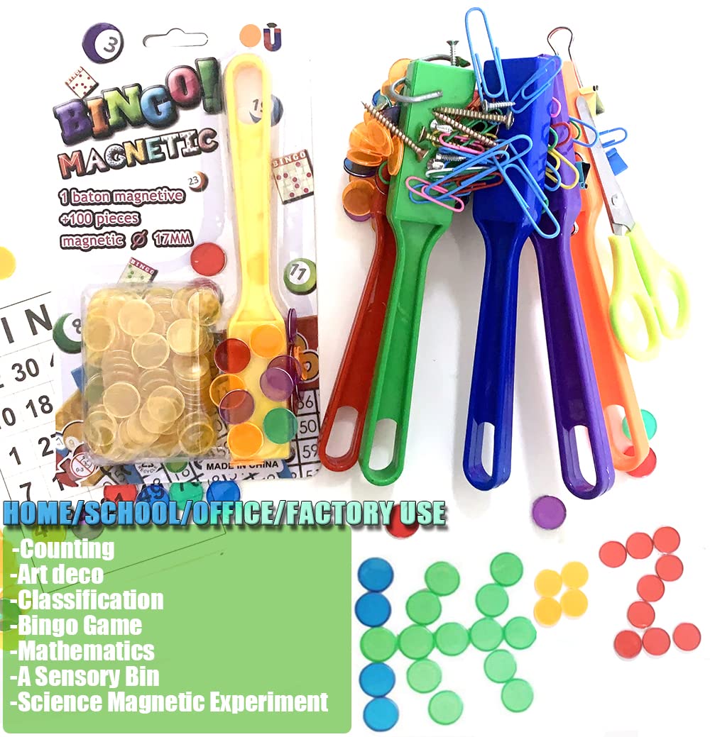 Dacefloy Magnetic Bingo Wand with Metal Ringed Chips for Counting School/Game Chips Plastic Markers Education STEM Tool for Students
