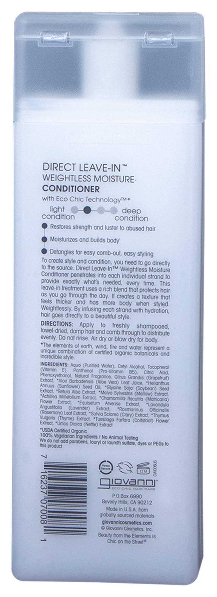 GIOVANNI COSMETICS Eco Chic Direct Leave-In Conditioner Weightless Moisture Conditioner - Proteins & Vitamins to Moisturize, Nourish and Detangle Your Hair (8.5 Ounce / 250 ml - PACK OF 2)