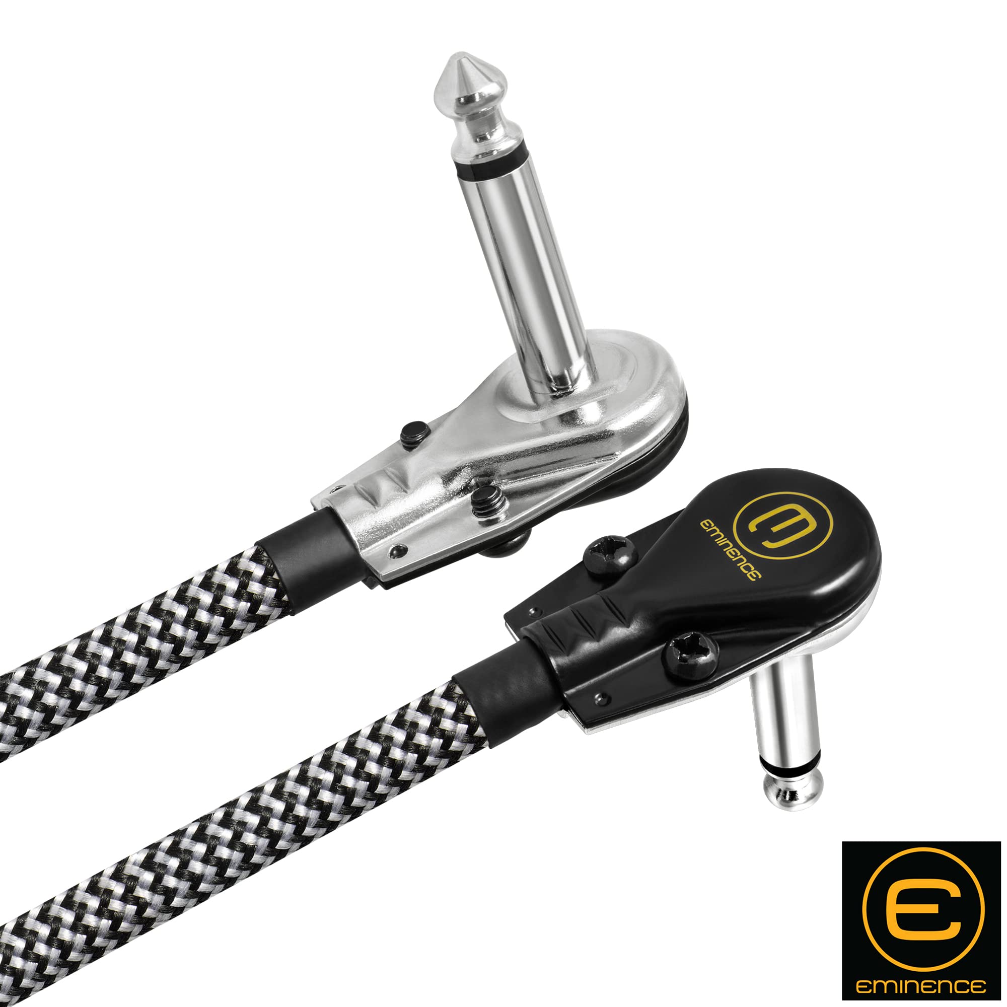 6 Units - 12 Inch - Audioblast HQ-1-BRAID(Black + White) - Flexible - Dual Shielded (100%) - Instrument Effects Pedal Patch Cable w/ ¼ inch (6.35mm) Low-Profile, R/A Pancake TS Plugs & Protective Boot