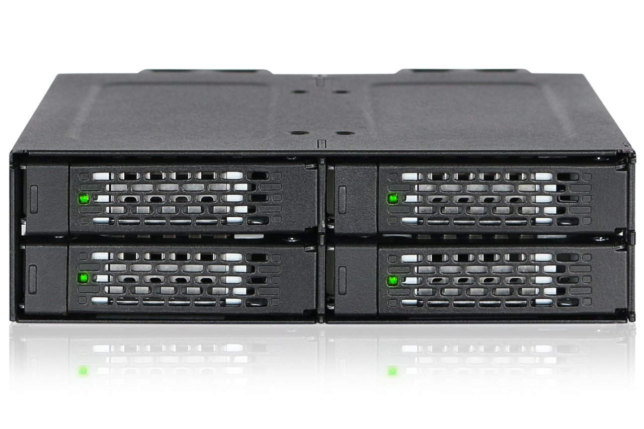ICY DOCK 4 Bay 2.5 NVMe U.2/U.3 SSD PCIe 4.0 Rugged Mobile Rack Enclosure for 5.25" Bay (4 x Mini-SAS HD) | ToughArmor MB699VP-B