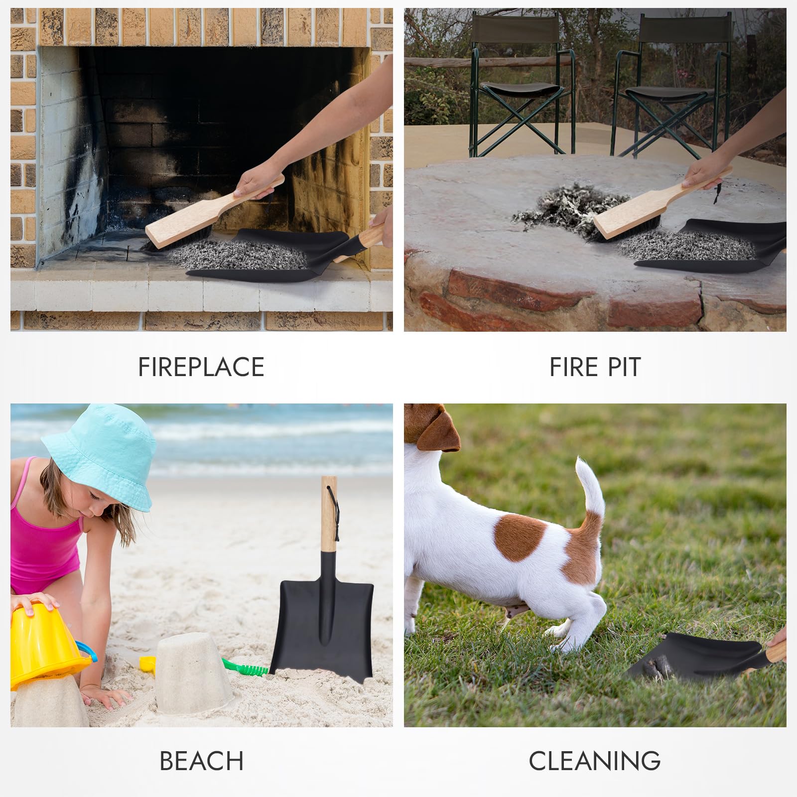 INNO STAGE Ash Shovel and Brush Set -Extra Large Fireplace Tools Set Hearth Indoor Outdoor Modern Firepit Coal Shovel and Brush Kit Cleaning Tool Rust Resistant