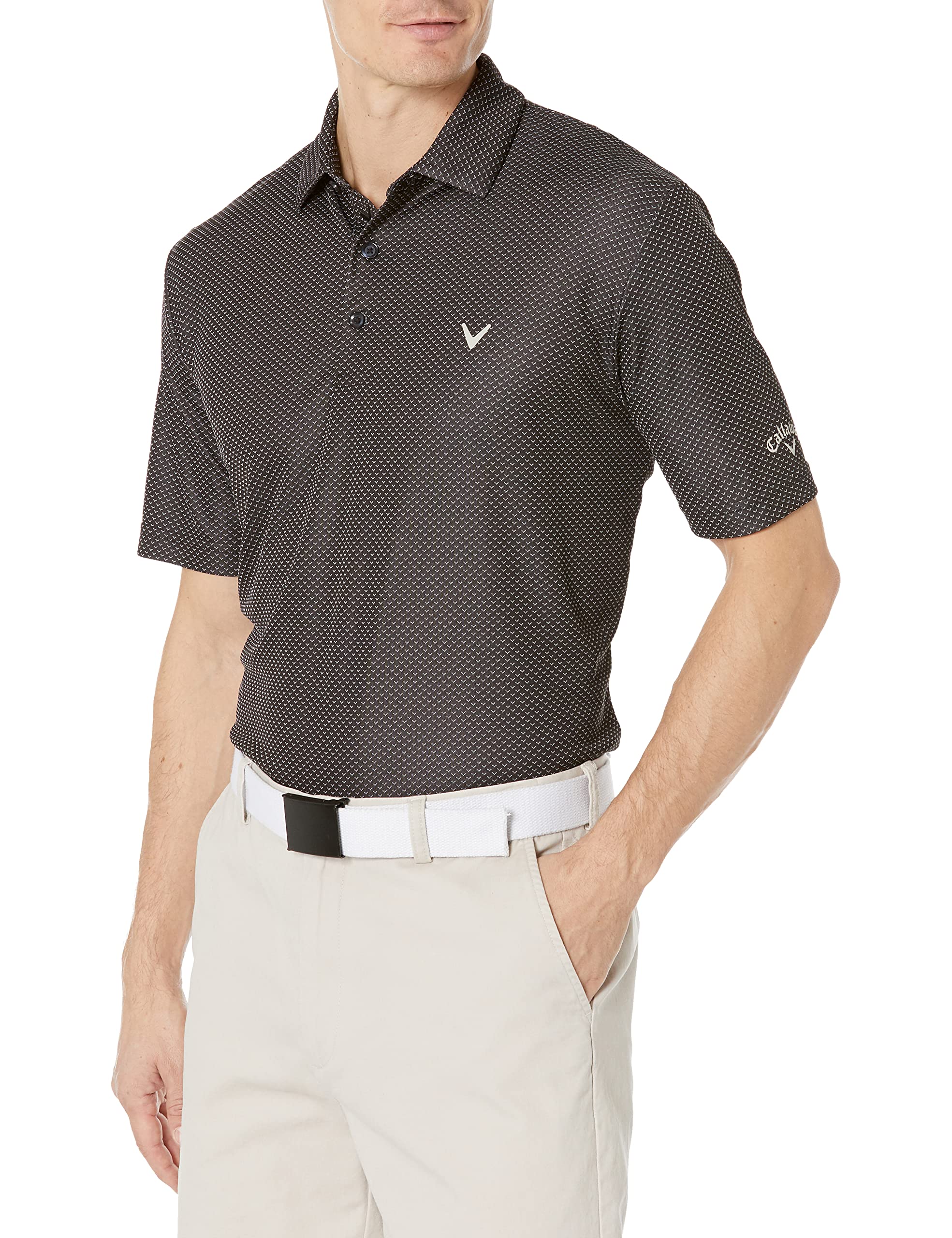 Callaway Men's Regular Pro Spin Chevron Jacquard Short Sleeve Golf Shirt (Size X-Small-4X Big & Tall), Pink Sunset, X-Large