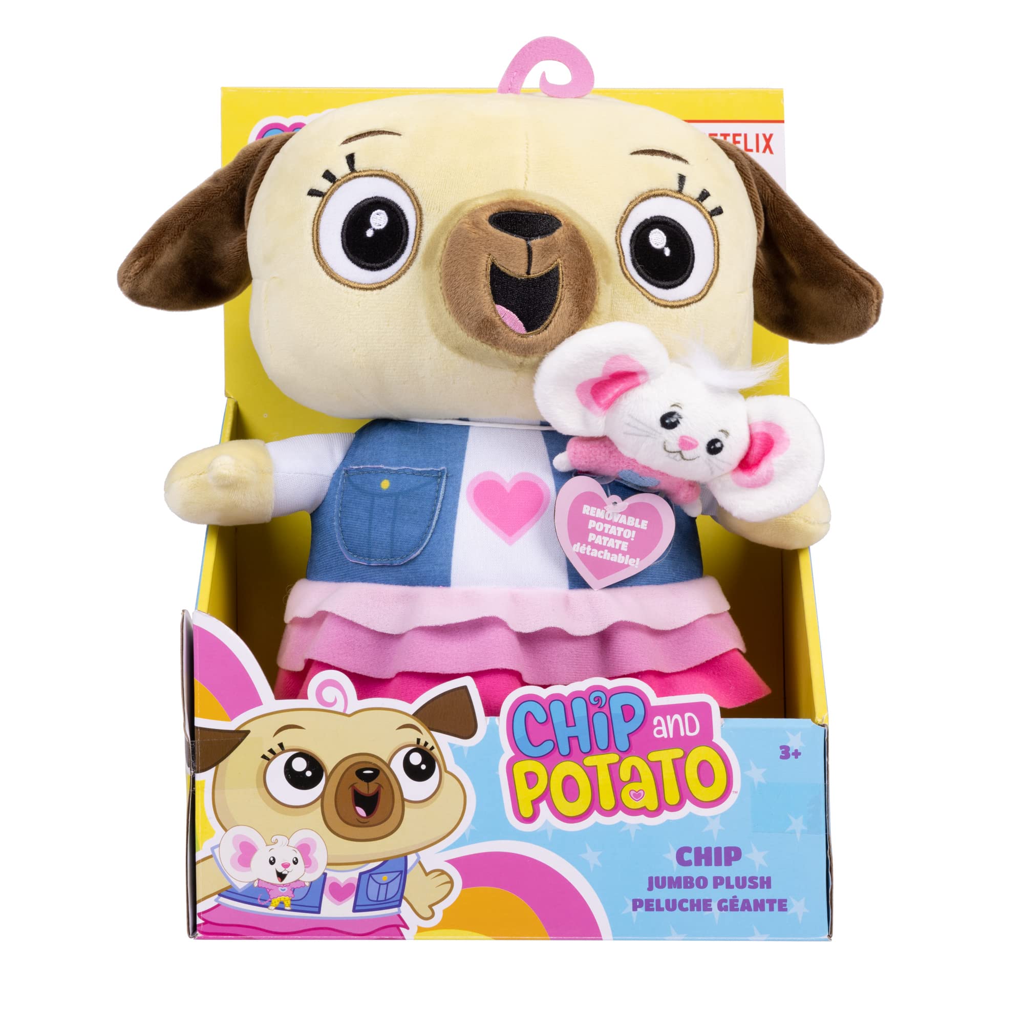 Chip and Potato ZERONIC Jumbo Plush Toy, Official Licensed Stuffed Animal 12 Inch Chip with Her 4 Inch Removable Potato Pal!