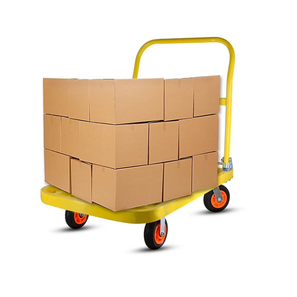 Auroglint-880 lbs. Capacity Steel Push Hand Truck Heavy-Duty Dolly Folding Foldable Moving Warehouse Platform Cart in Yellow