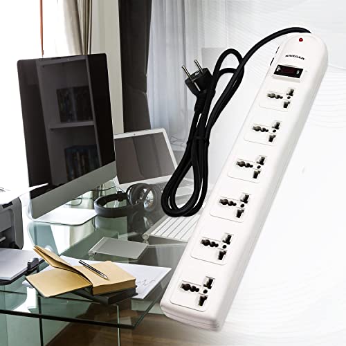 KRIEGER Universal Power Strip AC 220-240V Surge Protector With Heavy Duty German Schuko Plug For Computer, Printers, 6 Universal AC Outlets - Type E/F