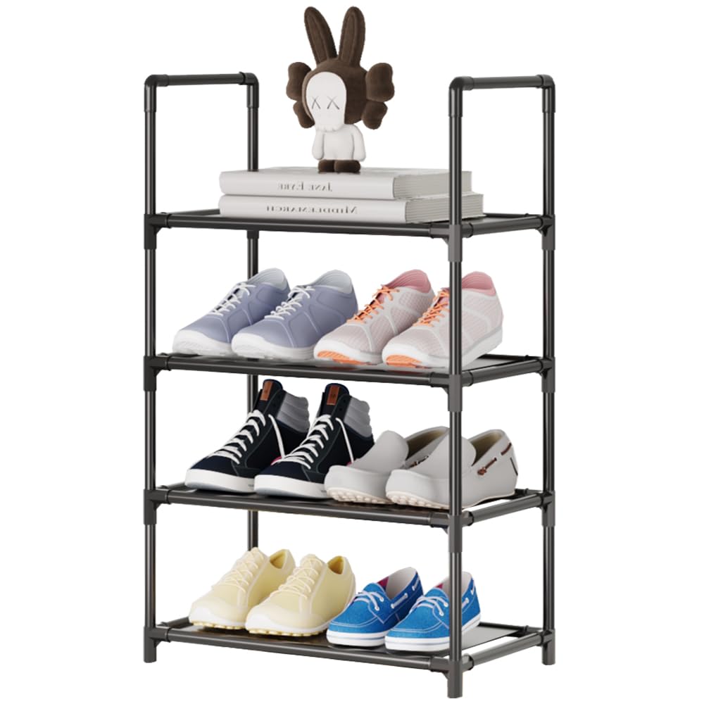 COAPUKT Small Shoe Rack,Stackable Shoe Stand Organizer Storage,Narrow Sturdy Shoe Shelf for Closet Entryway Hallway (5-Black)