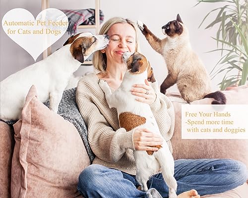 Automatic Cat Feeder Wet Food 2 Cat, 2 Meal Smart Pet Feeder, Low Noise Timed Feeder for Cats & Dogs, Dry or Semi-Moist Pet Food Dispenser, 1-48 Hours Microchip Cat Feeder, Auto-On Smart Pet Feeder