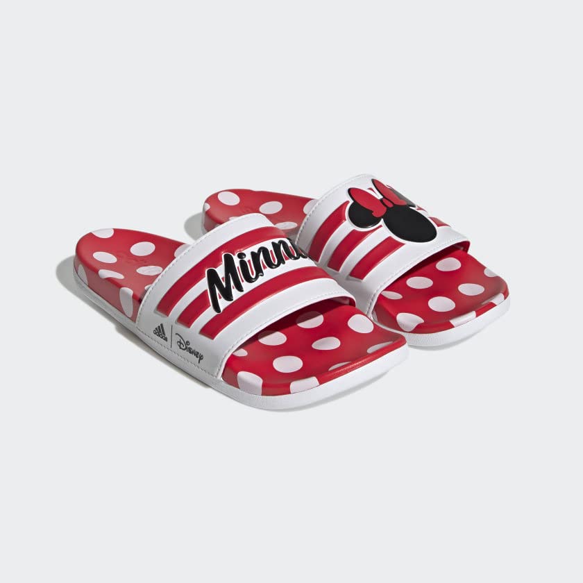 adidas Women's Adilette Comfort Slides Sandal, White/Ray Red/Core Black, 7