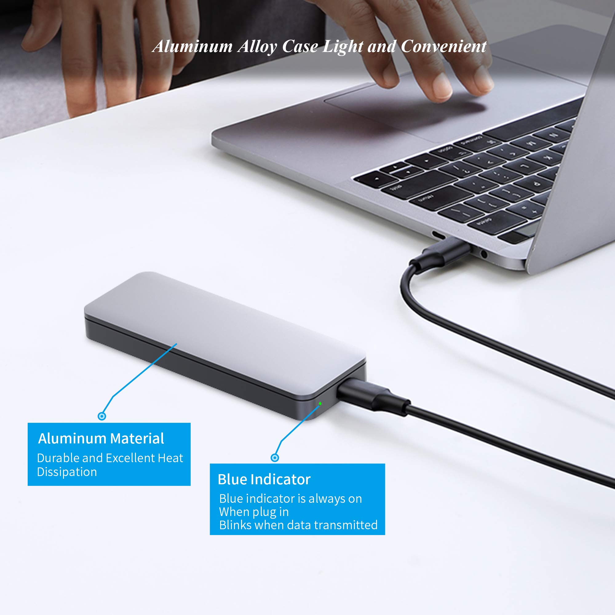 ADWITS Godo 10Gbps External Aluminum Tool-Free NVMe PCIe SSD Enclosure, USB 3.2 Gen 2 UASP SuperSpeed+ to M.2 Adapter for PCIe-Based NVMe SSD Compatible with Windows, MacOS, Linux-Grey