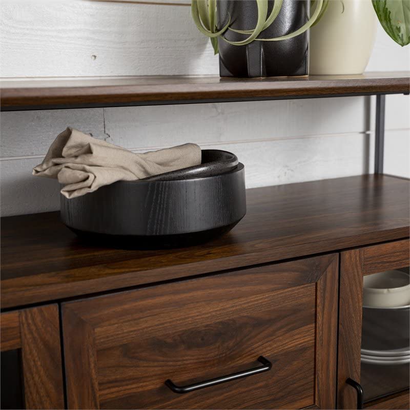 Walker Edison Furniture AZU48RAD3DDW Industrial 3-Door Buffet Sideboard for Kitchen-Dining Room, 48, Dark Walnut