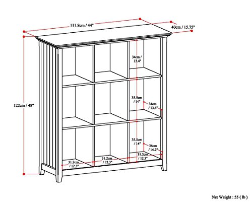 SIMPLIHOME Acadian SOLID WOOD 48 inch x 44 inch Rustic 9 Cube Bookcase and Storage Unit in Brunette Brown with 9 Shelves, for the Living Room, Study and Office