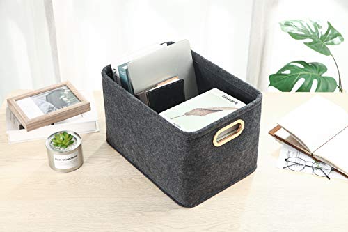 Collapsible Storage Bins Foldable Felt Fabric Storage Basket Organizer Boxes Containers with Handles Metal Handles for Nursery Toys,Kids Room,Clothes,Towels,Magazine (Dark grey)