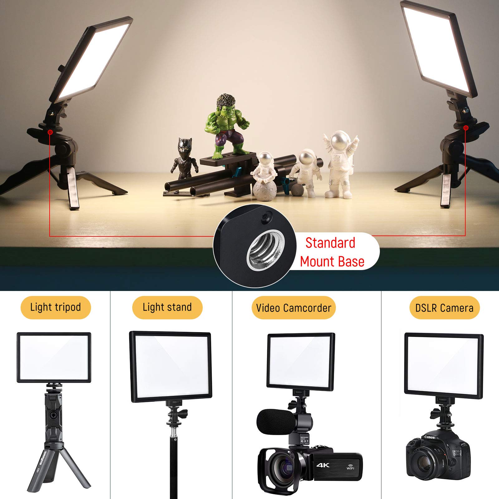 VILTROX 2 Sets Photography LED Video Light Lamp with Bi-Color 3300K-5600K, HD LCD Display Screen, CRI 95 for DSLR Table Photo Studio with Tripods Ultra-Thin Panel Camera Light for Video YouTube