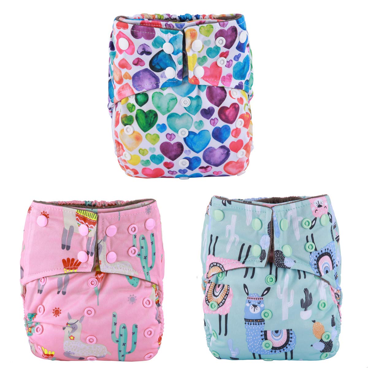 Sigzagor 3 AIll in One Cloth Diapers Nappies for Night AIO Sewn in Insert Reusable Washable (Lamas Pack)